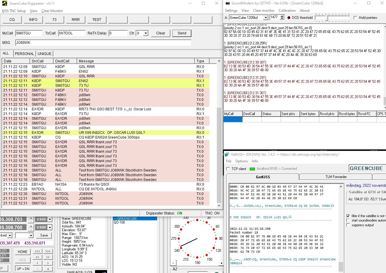 GreenCube QSO 2022-11-21 at 300bd – AMSAT-SM – Official Website of AMSAT-SM Sweden
