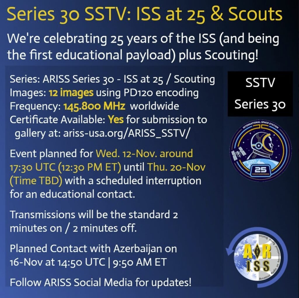 ARISS 25 Years of ISS Special Worldwide SSTV Event November 2025 – AMSAT-SM – Official Website ...